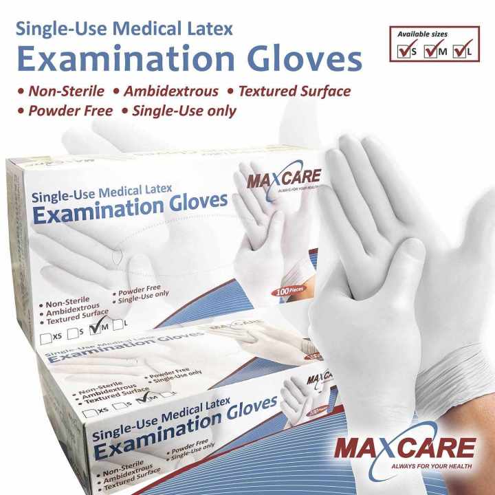 Latex Powder Free Medical Examination Gloves (MAXCARE) 100pcs/BOX ...