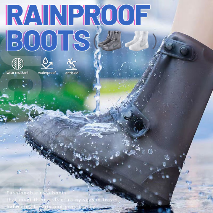 Rain shoe cover long thickened anti-slip wear can be reused extended ...