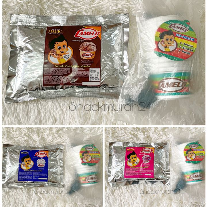 PAKET Bubuk Es Krim Camelo 250 GRAM + 60 PCS CUP lengkap dengan sendok ...