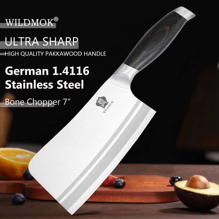WILDMOK Meat Cleaver Knife, 7" Heavy Duty Bone Chopper, German ...
