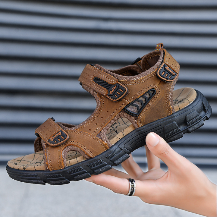 ALIKESMAN Men's Genuine Leather Sandals For Men Korean Summer Beach ...