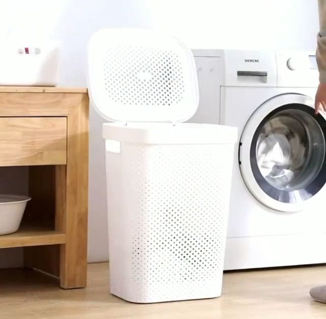 Home2U🏡 45L/60L LAUNDRY BASKET White Grey Japanese Style with Cover ...