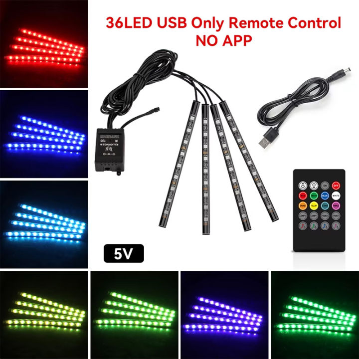 New LED Car Interior Ambient Foot Strip Light Kit Backlight 5V USB Auto ...