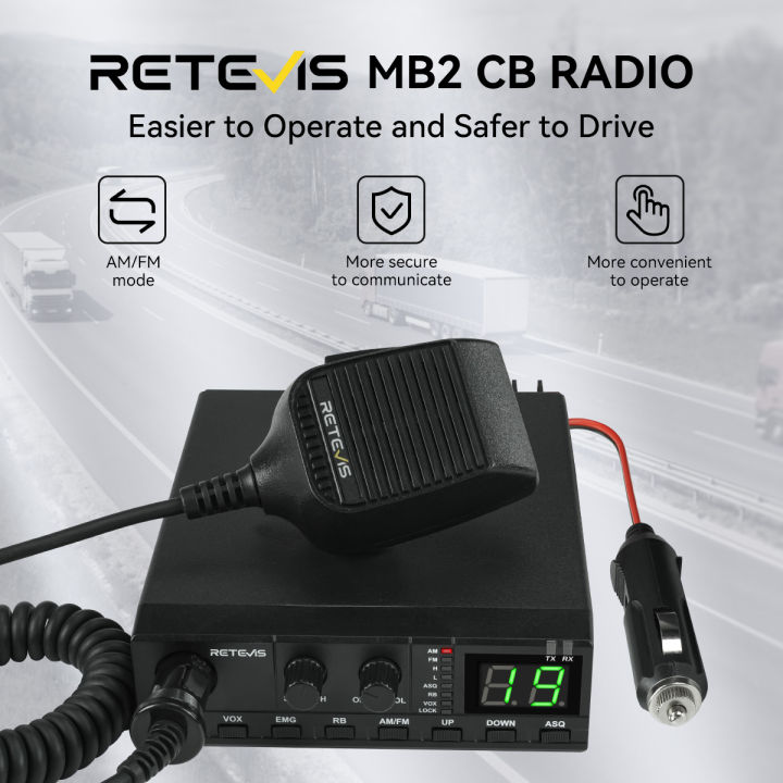 Retevis MB2 MB62 CB Radio, AM/FM CB Radio UK, VOX, ASQ/SQ, Emergency ...