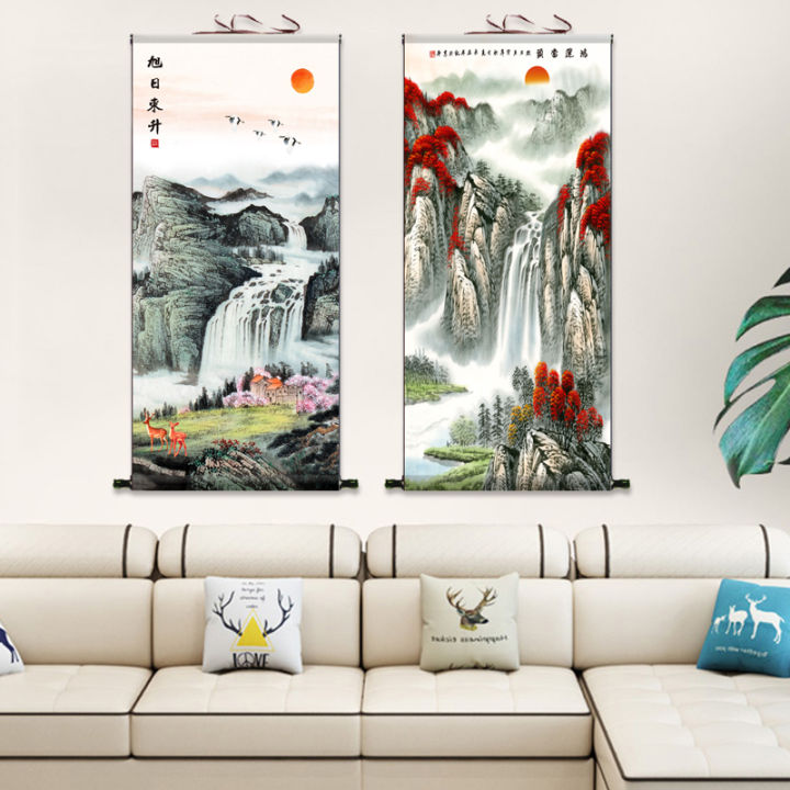 New Chinese Style Long Wall Scroll Painting Living Room Office Feng ...