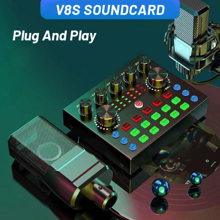 HOT V8S Sound Card HIFI Live Sound Card Mixer Board Streaming Audio ...
