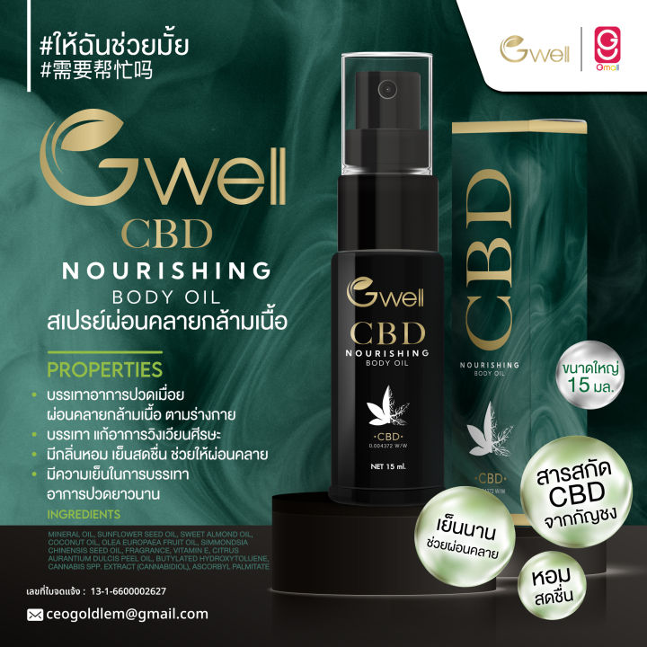 สเปรย์ Gwell CBD nourishing body oil สเปรย์สารสกัดจากธรรมชาติ ช่วยผ่อน ...