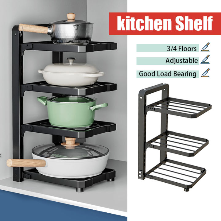 【Free gift】3-4 Tiers Pot Rack Multi-Purpose kitchen cabinet organizer ...
