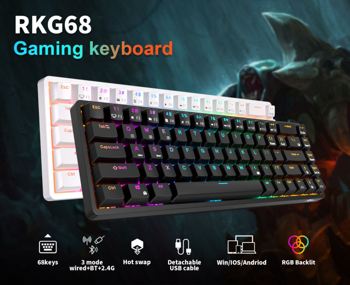 Royal Kludge RKG68 RK837 Wireless Mechanical Keyboard 68 Key 65% RGB ...