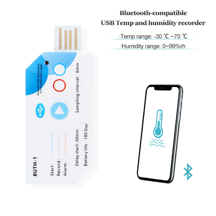 Bluetooth Temperature Humidity Data Logger USB Temperature Recorder Disposable RH TEMP Data ...