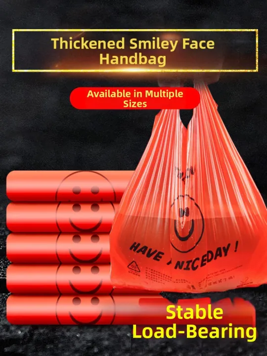 Thick Red Large Garbage Bags with Smile Design and Shoulder Handle ...