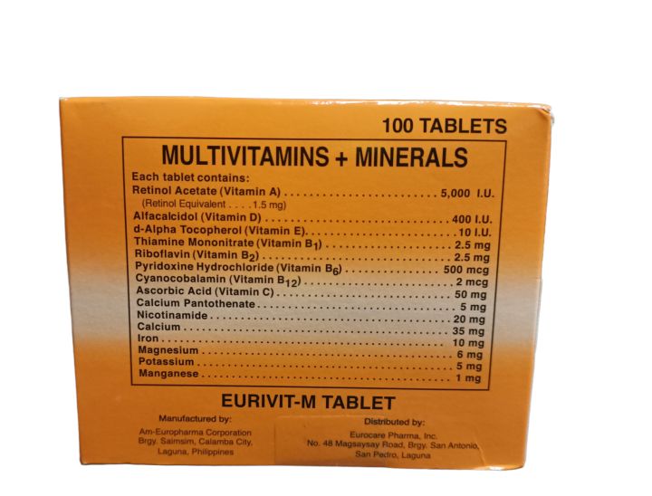 EURIVIT Multivitamins + Mineral 100tablets 2025 Expiry | Lazada PH