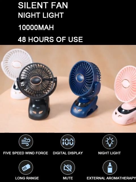 USB Rechargeable Clip Fan 10000mah Ultra Quiet Electric Fan Air Cooler ...
