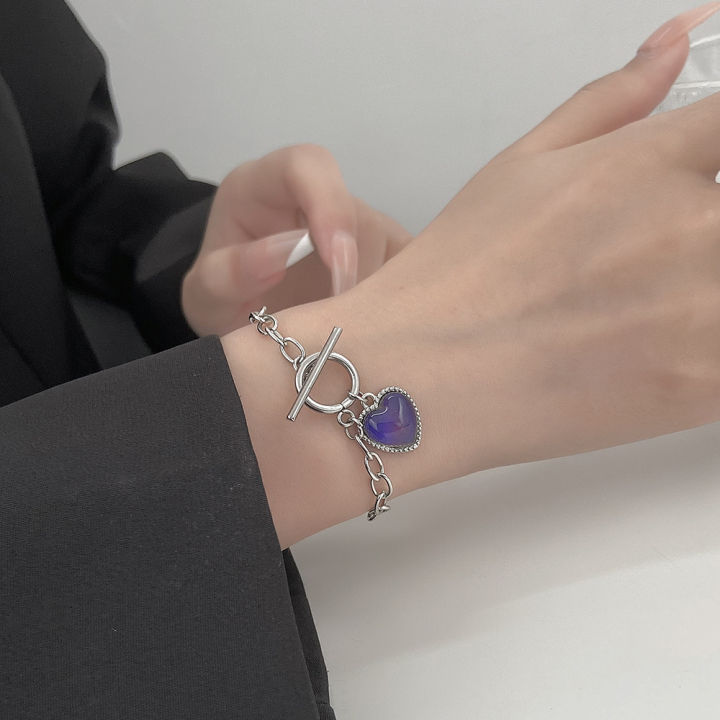 Classic Temperature Change Color Bracelet Heart Shaped Pendant Bracelet ...