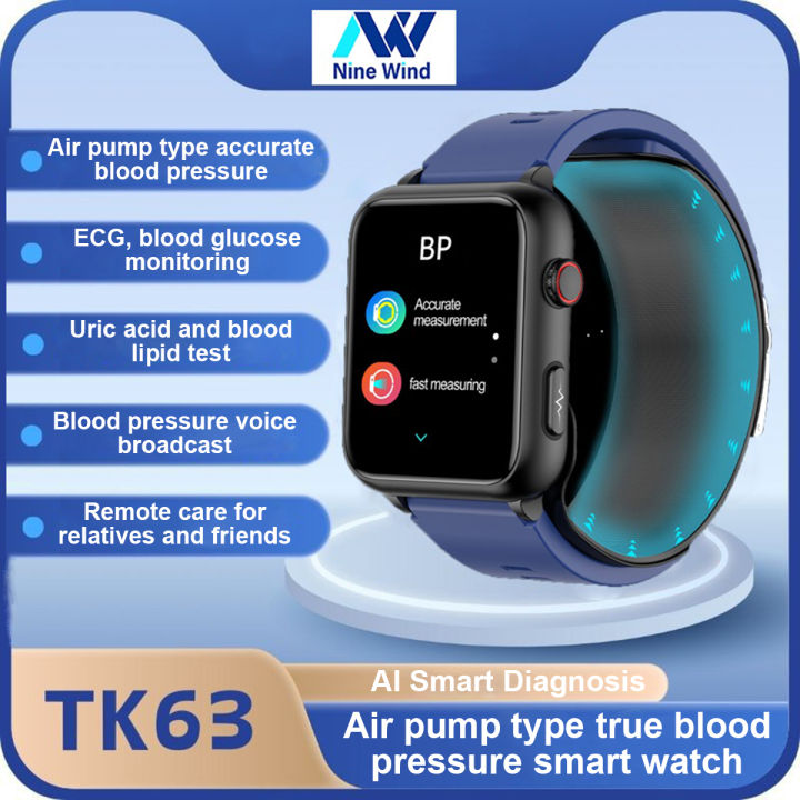 สมาร์ทวอท์ช TK63ใหม่ชนิดปั๊มลมที่ถูกต้องแม่นยำสำหรับวัดความดันโลหิตกรดยูริคน้ำตาลในเลือดอุณหภูมิ ...