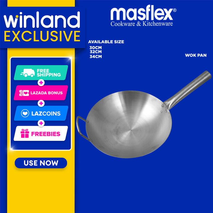Masflex by Winland Stainless Steel Wok 1.8mm Thick High Quality Chinese ...