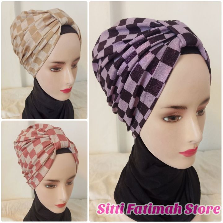 Turban Dewasa Instan Jersey motif kotak2 shimmer | Lazada Indonesia