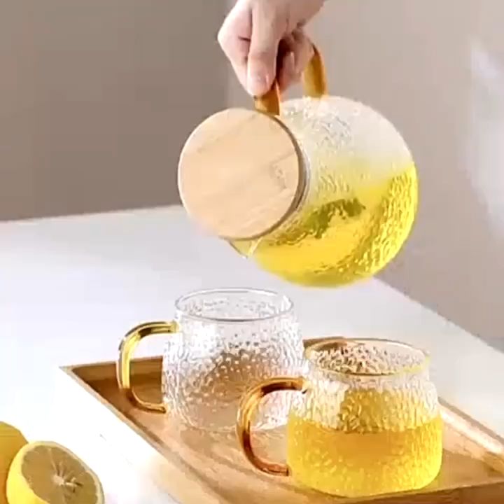 HAMMERED FINISH BOROSILICATE GLASS PITCHER BEVERAGE JUG WATER JAR WITH ...