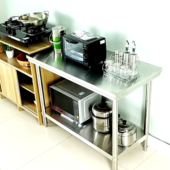 2 Layer Stainless Kitchen Table Commercial Kitchen Prep Table 100% ...