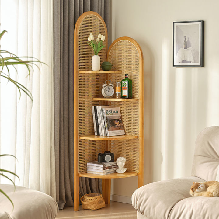 Japanese-Style Retro Solid Wood Rattan Corner Cabinet Storage Rack ...