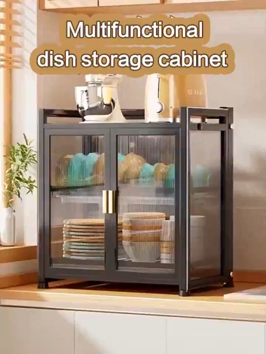 plate organizer Dish Rack Cabinet with Cover 3Tiers Steel Kitchen ...