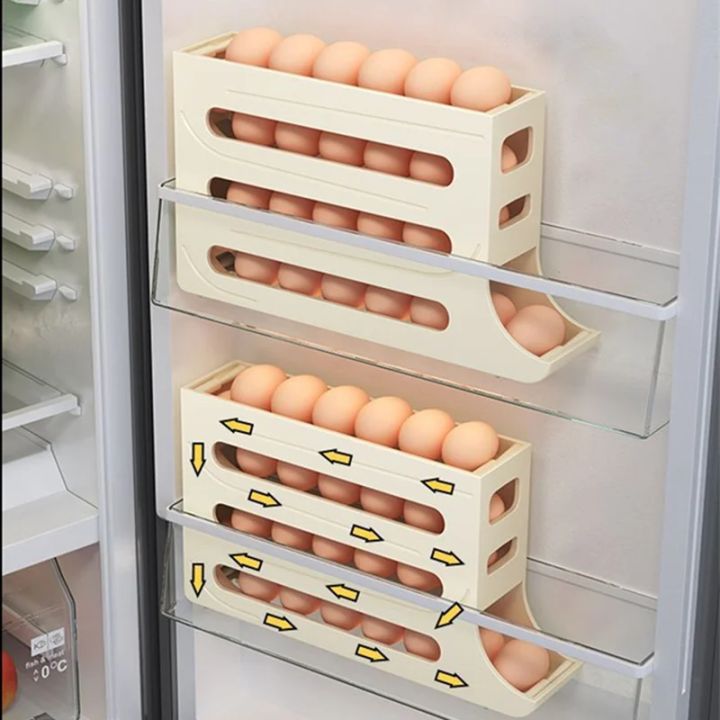 30 Grid Refrigerator Egg Storage Box Eggs Rolling Rack Large Capacity ...