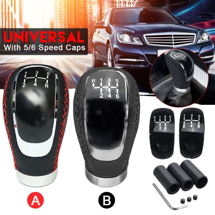 AUTOFun 5 Speed Black Stitching Leather Manual Car Gear Shift Knob ...
