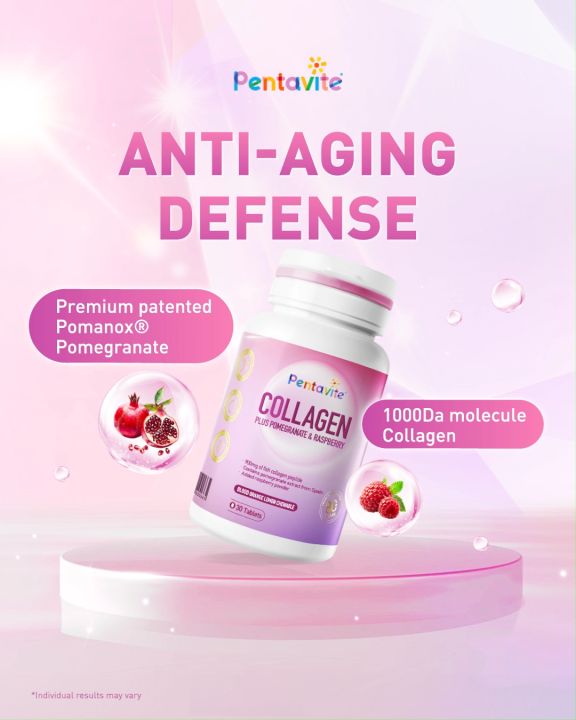 Bundles】Pentavite Collagen Plus Pomegranate & Raspberry 30 Tablets (Exp:03/2027) +Niacinamide ...
