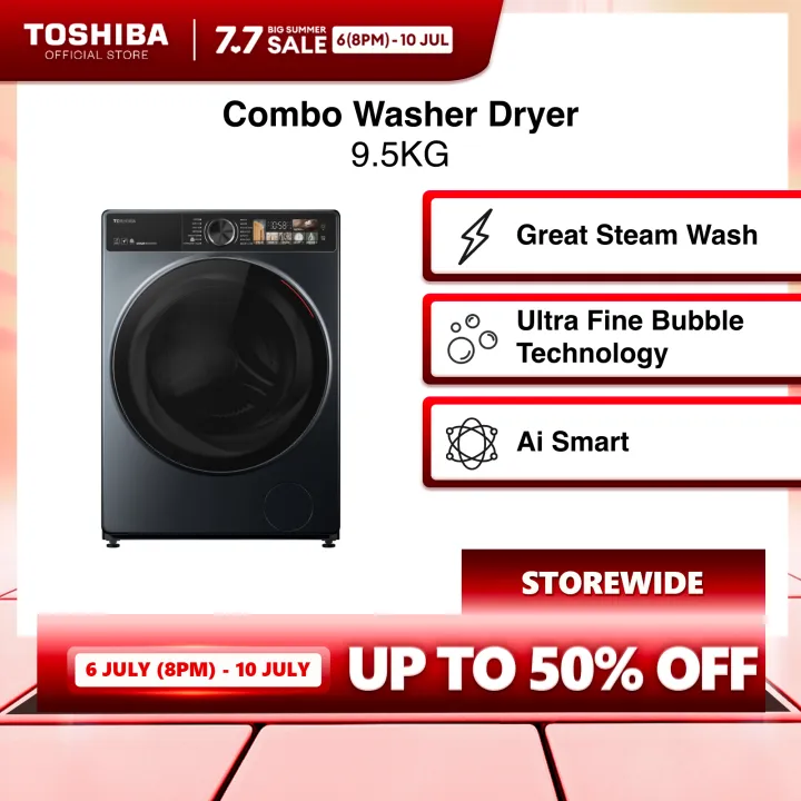 Toshiba TWD-T25BZU105MWS(MG) T25 Combo Washing Machine with Smart ...