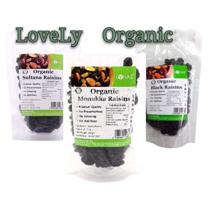 ORGANIC SULTANA RAISINS/ORGANIC BLACK RAISINS 有机苏丹娜葡萄干 200G EXP: 2026 ...