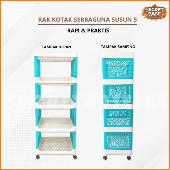 RAK KOTAK 5 SUSUN + RODA - Rak Serbaguna / Rak Portable / Rak Plastik ...