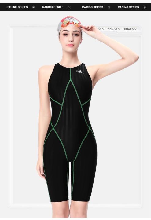 YINGFA FINA Approved Professional Competition Swimsuit Knee Length ...