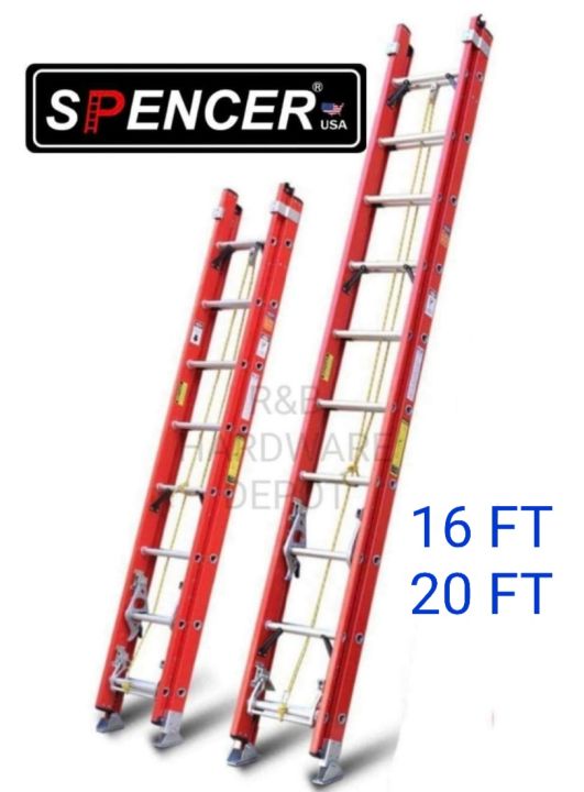 SPENCER USA FIBERGLASS INDUSTRIAL EXTENSION LADDER WITH DOUBLE LOCK 16 ...