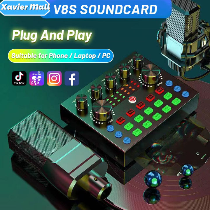 【COD】Xavier V8s Sound Card Live Singing Equipment Audio Mixer Streaming ...