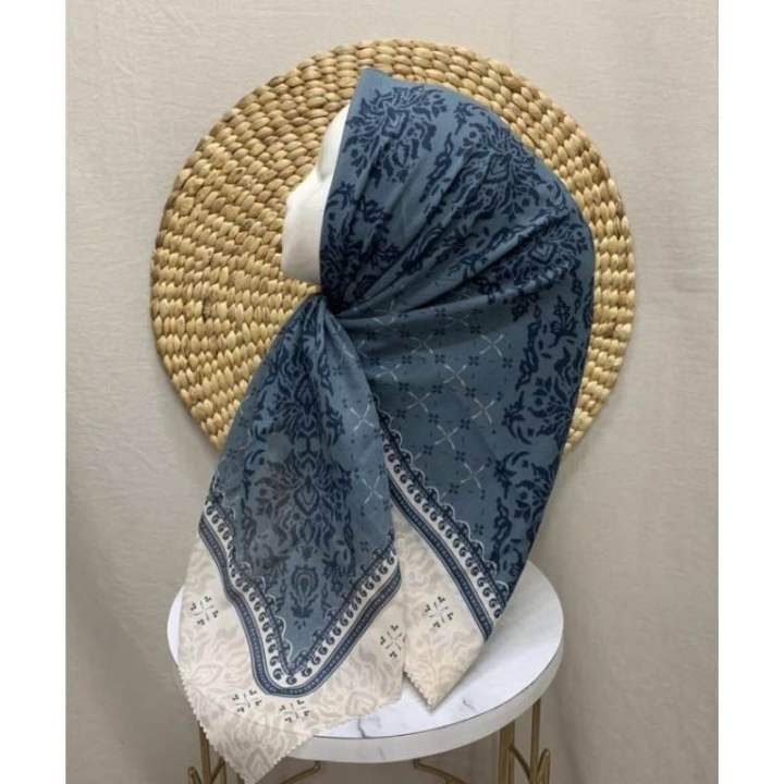 Hijab Segi Empat Voal Motif Anggrek Warna Denim Kerudung Jilbab Murah ...