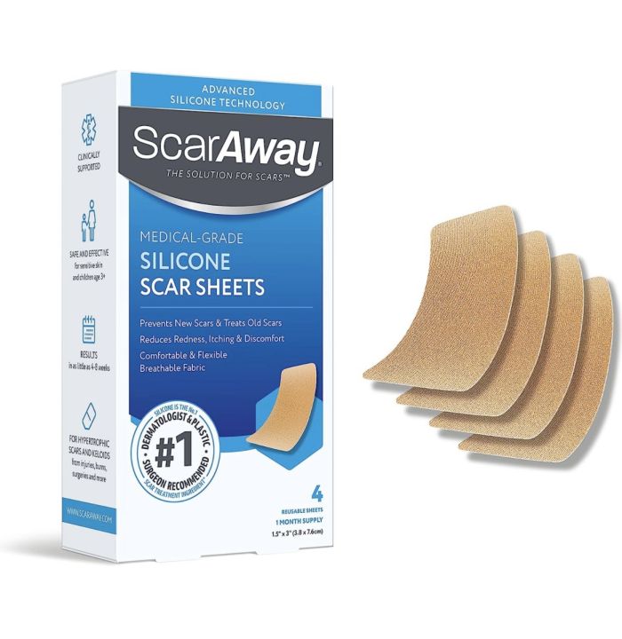 ScarAway Silicone Scar Sheets Medical Grade (1.5”x 3”) 4 or 12 Count ...
