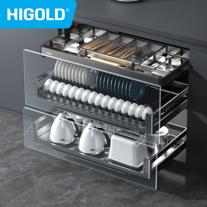 HIGOLD 500mm Pull Out Basket 2 IN 1 Double Drawer With Dish Rack 304 ...