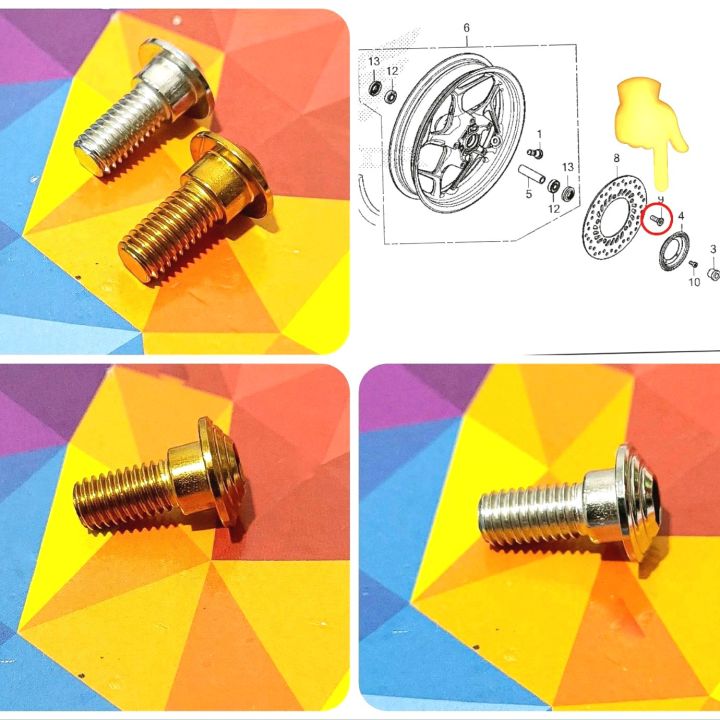 HENG Disc Brake Rotor Bolts - White/Gold - Honda Click v1 Beat v1 v2 v3 ...