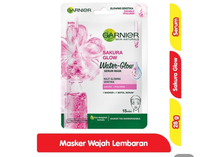 Garnier Sakura Glow Masker Wajah Lembaran Serum Water Glow 28gr ...