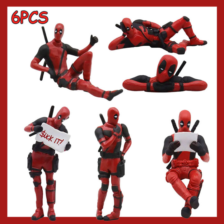 6pcs/set Deadpool Anime Action Figure Sitting Posture Model X-Men Mini ...