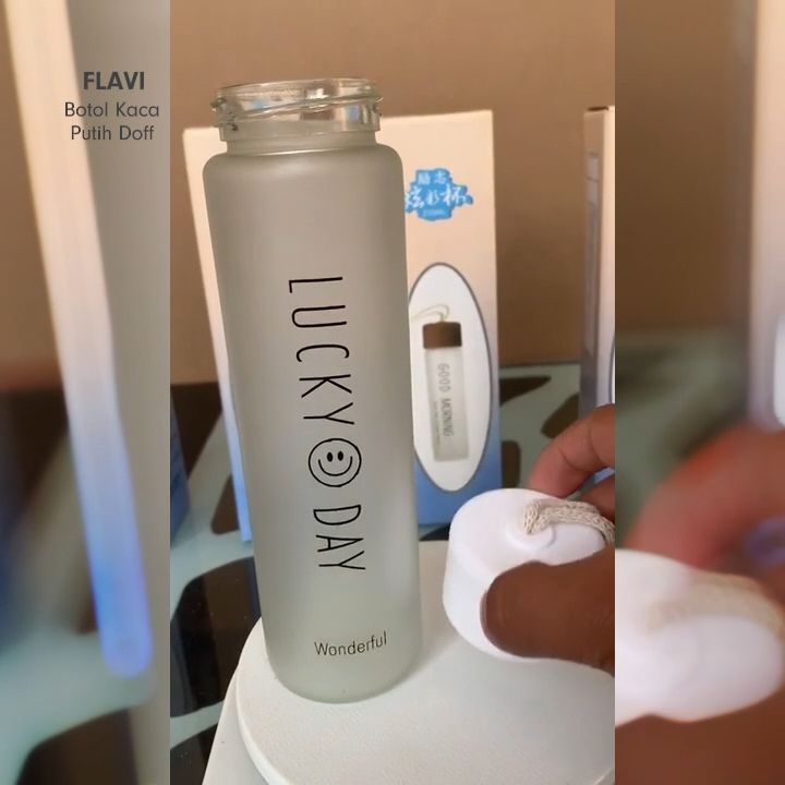 FLAVI Botol Air Minum Kaca Estetik Lucky Day Tumbler Kopi Susu Jus Anti ...