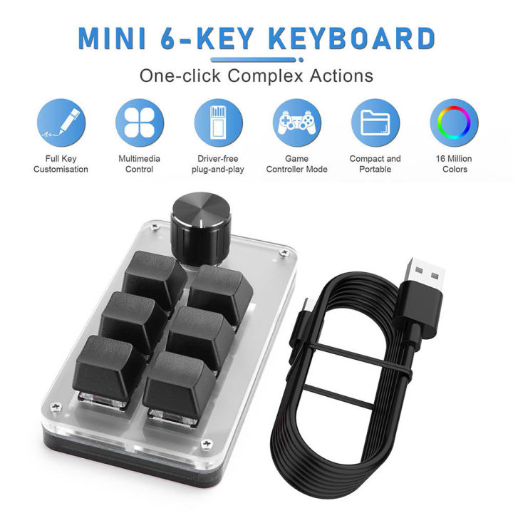 Macro Keyboard 6 Key + 1 Knob Programmable One-handed Mechanical Keypad ...