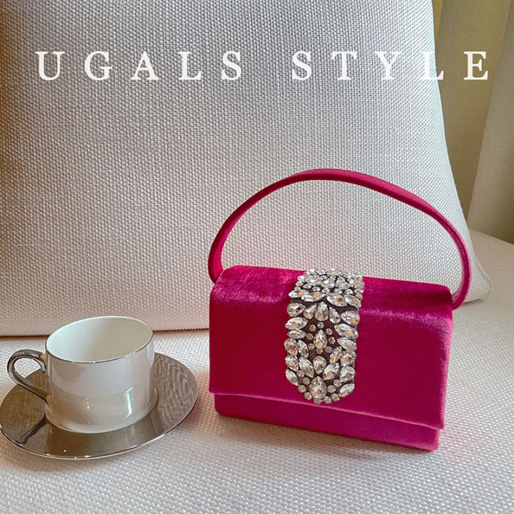 Ugals กระเป๋าทรงสี่เหลี่ยมใบเล็กผ้าซาตินกำมะหยี่สำหรับงานเลี้ยงสไตล์ ...