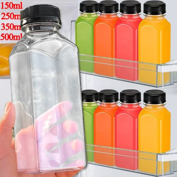 10 Transparent Juice Bottles with Caps Empty Clear Containers with Seal ...