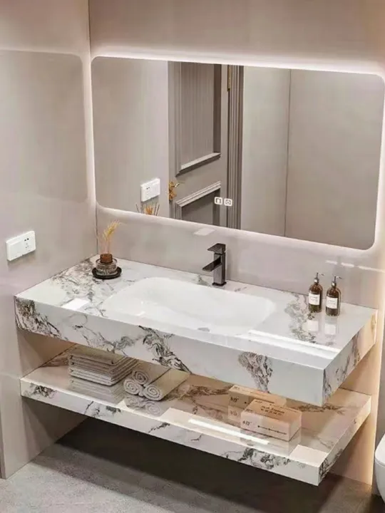 Modern Minimalist Ceramic Rock Board Bathroom Cabinet Combination ...