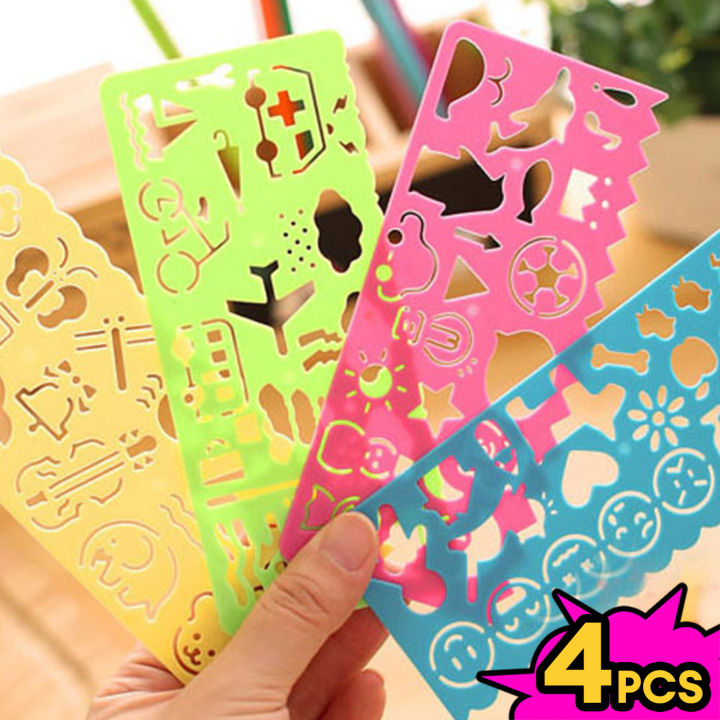 4pcs/bag Fun Stationery Ruler Drawing Ruler Template Ruler Pattern ...