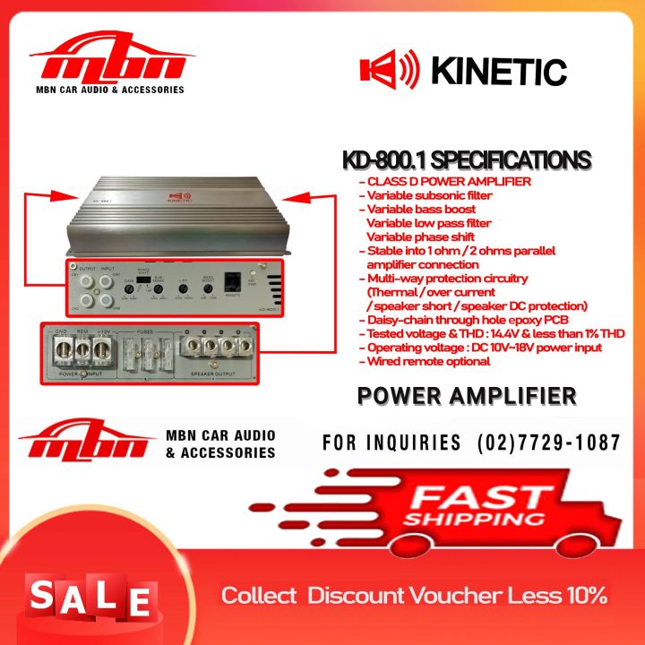KD-800.1 Mono Amplifier Kinetic, 800RMS Output Power / 1600watts Max ...