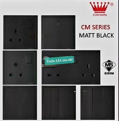 CROWN CM Series MATT BLACK Switch Socket & Switches 13A Twin 13A 1Gang ...