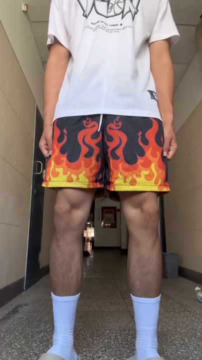 [Free Bracelet] Men's Street Style Flyah Shorts Fire Printed Basketball ...