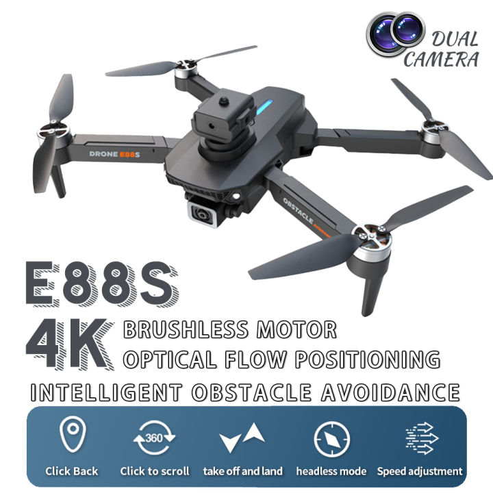 E88 MAX Mini Drone 4K Dual Camera Brushless Motor Optical Flow Dron Upgradation Version of RC ...
